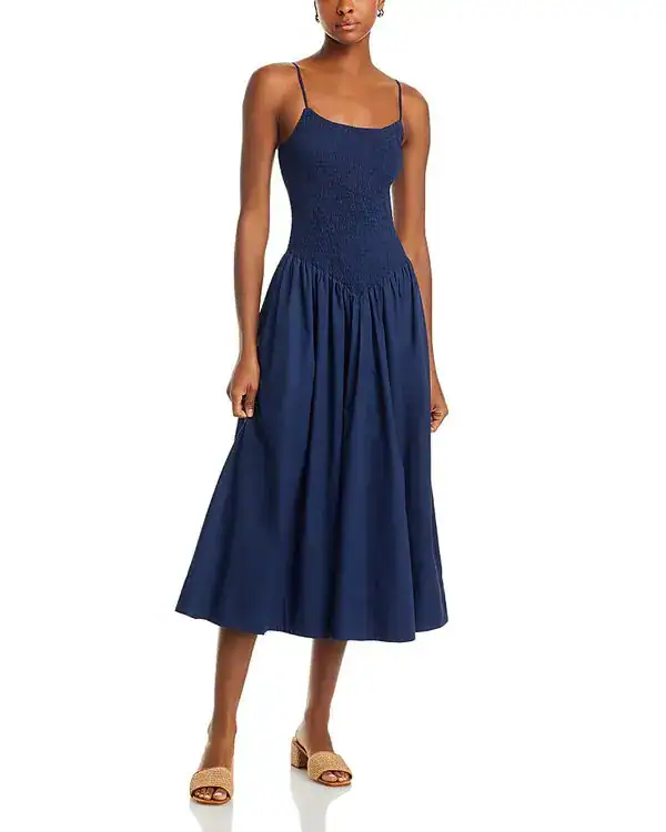 Lucy Paris Hazel Smocked Dropped Waist Dress - Navy - 40% Off