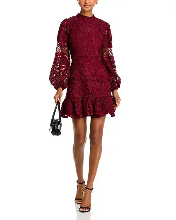 knee length dresses for ladies Marienne Red Lace Long Sleeve Mini Dress main image 1
