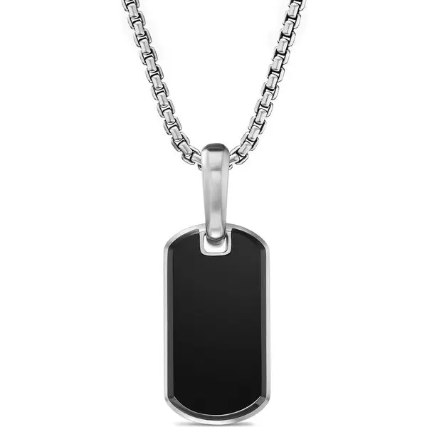 David Yurman Sterling Silver And Black Onyx Chevron Tag Pendant