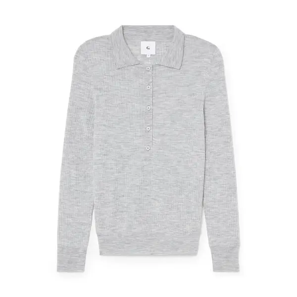 G. LABEL BY GOOP Soleil Ribbed Polo - Light Grey