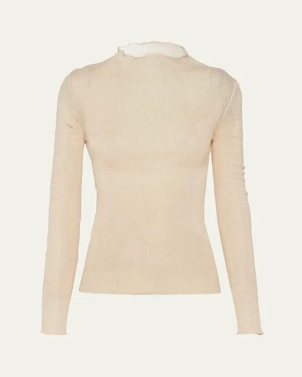 Prada Superfine Cotton Knit Mock-neck Top