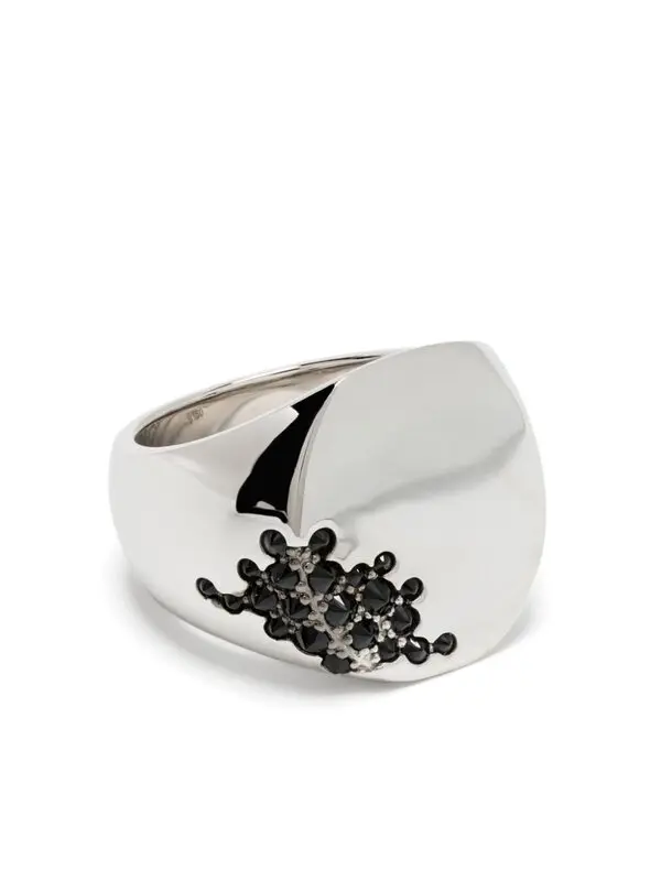 新品 TOM WOOD Oval Black Molecule Ring 50 Tom Wood Sterling Oval Black Molecule Signet Ring - Silver