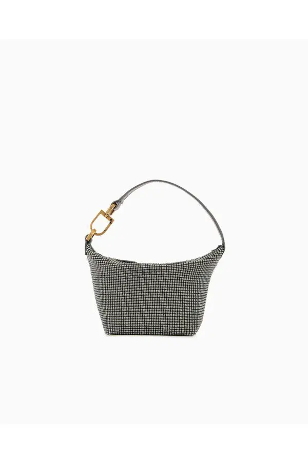 Giorgio Armani La Prima Soft Mini Handbag In Metallic Knit With Rhinestones - Black