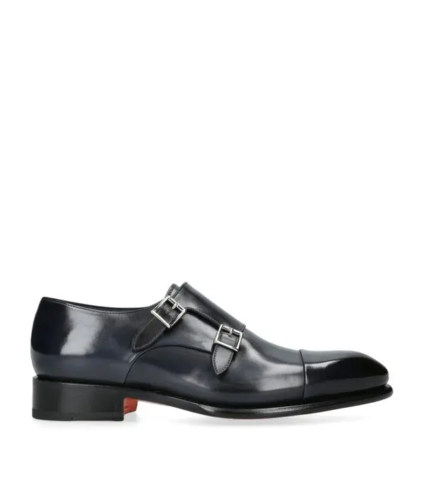 Santoni Leather Carter Monk Shoes - Navy