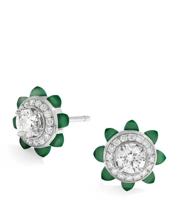 MARLI NEW YORK Diamond And Green Agate Tip-top Earrings - White