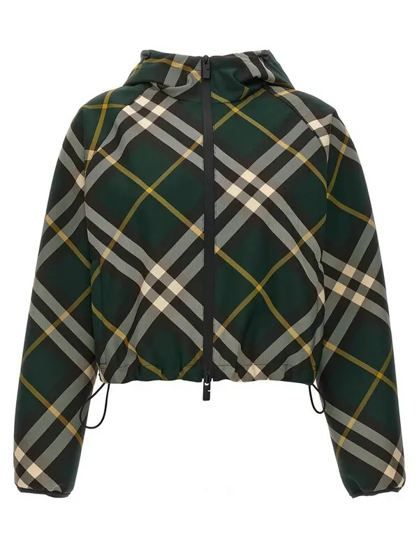Buy Burberry Check Crop Jacket - Green At 33% Off | Editorialist