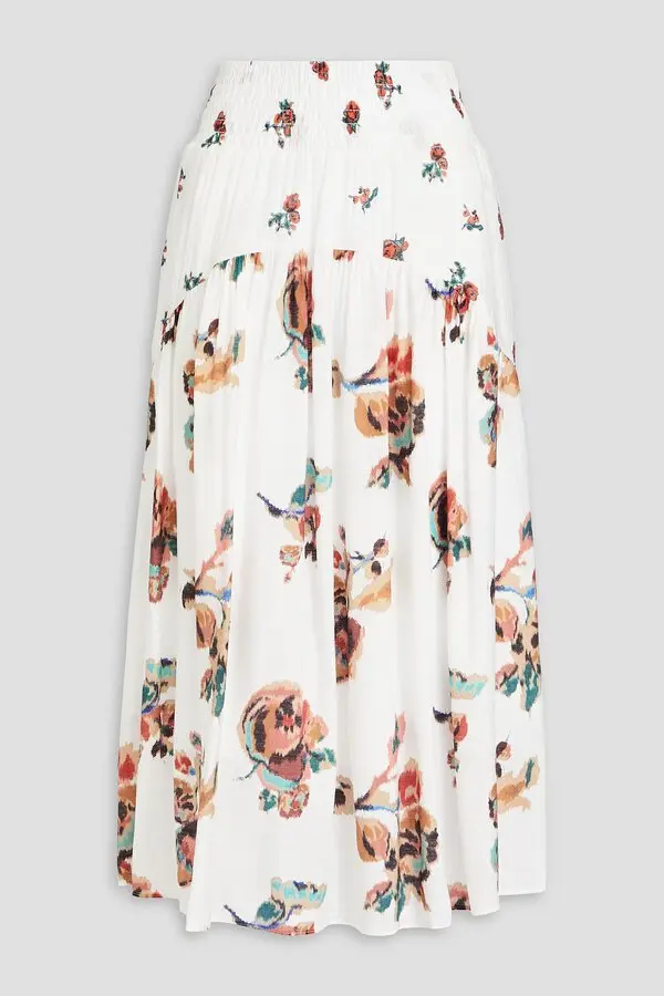Vince Shirred Floral-print Gauze Midi Skirt