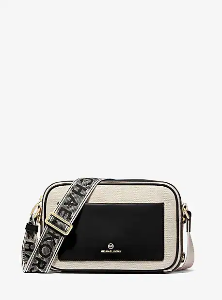 Michael Kors Maeve Large Canvas And Smooth Crossbody Bag In Natural ...