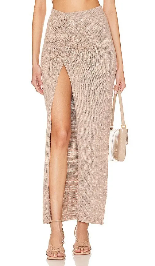 LOVERS AND FRIENDS Joya Rosette Knit Skirt - Beige