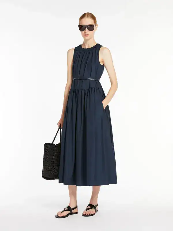 Max Mara Poplin Dress With Belt Midnightblue Editorialist