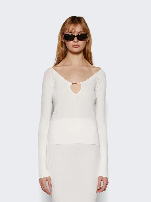Jacquemus Long Sleeve Scalloped Knit Top - Off White