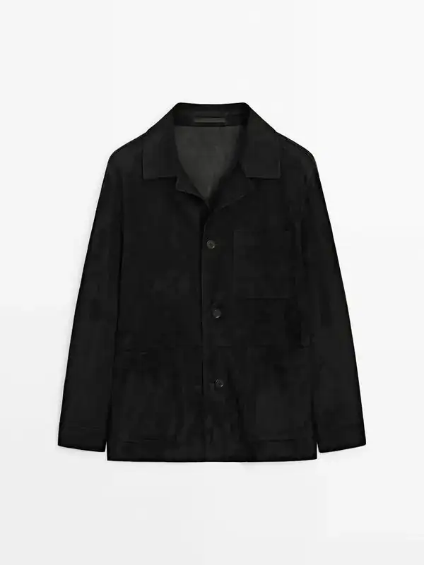 Massimo Dutti Suede Overshirt Studio - Black | Editorialist