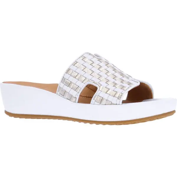 L'AMOUR DES PIEDS Cusaro Woven Platform Wedge Slides - White/gold