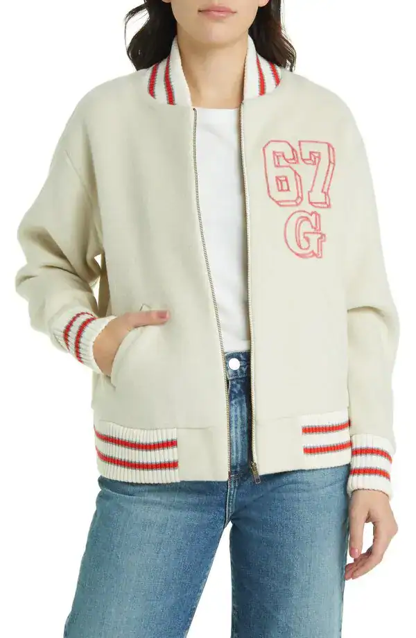 The Great. The Track Bomber Jacket In Cream - 60% Off | Editorialist