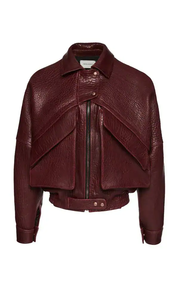 Magda Butrym Leather Biker Jacket - Burgundy | Editorialist