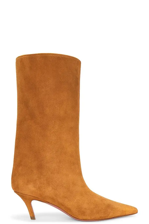 Amina Muaddi Fiona Suede 60 Boot In Brown - Tobacco | Editorialist