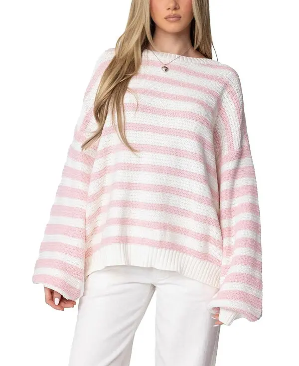 EDIKTED Aerin Oversized Sweater - Light Pink-and-cream
