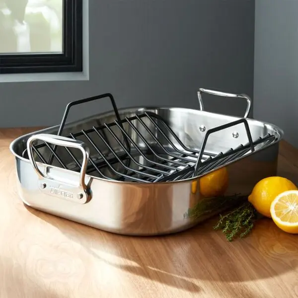 Crate & Barrel All-Clad ® Stainless Steel Large Roaster With Rack ...