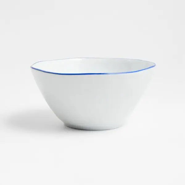 Crate & Barrel Mercer Blue Rim Porcelain Cereal Bowl - Blue/white ...