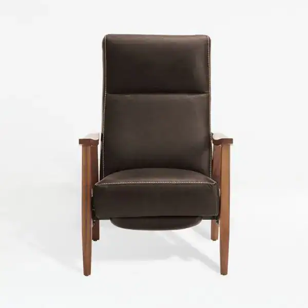 Crate & Barrel Greer Leather Wood Arm Power Recliner Brown/customizable Editorialist