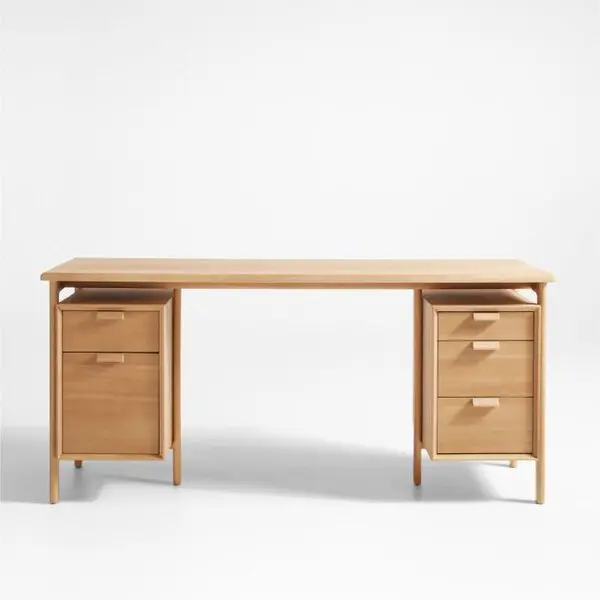 Crate & Barrel Elias Elm Wood Desk With File Natural
