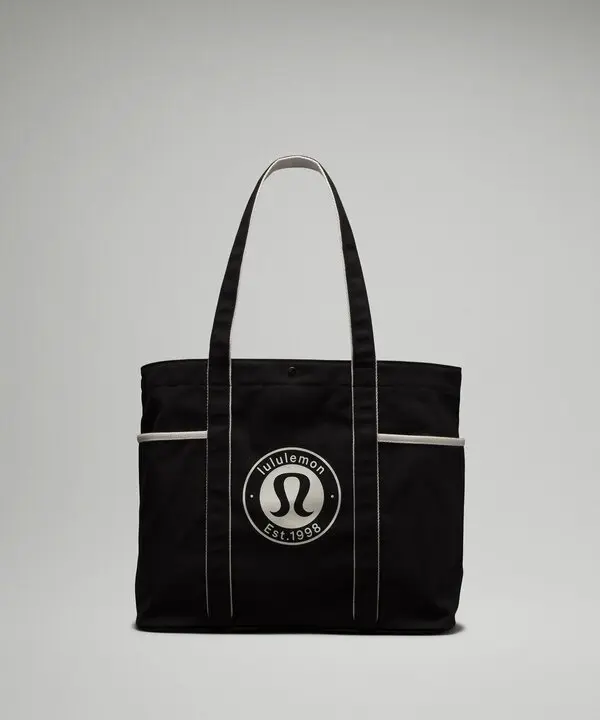 Lululemon Daily Multi-pocket Canvas Tote Bag 20l - Black/white Opal