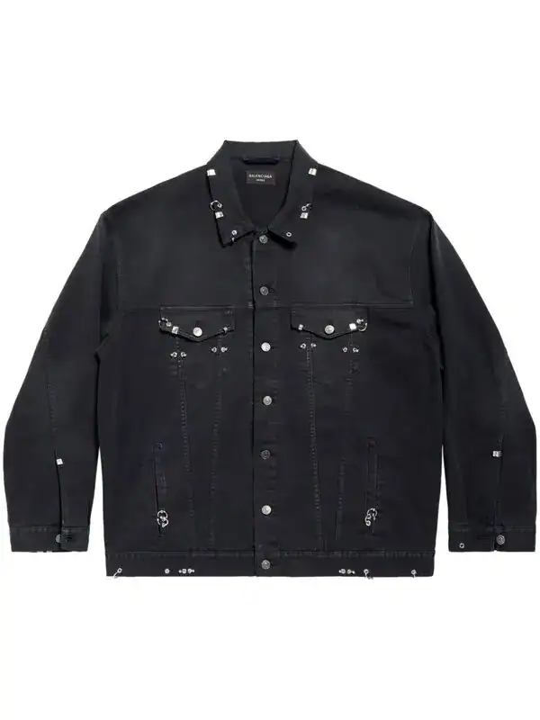 服/ファッション BALENCIAGA Pierced Jacket Balenciaga Pierced Denim Jacket - Black | Editorialist