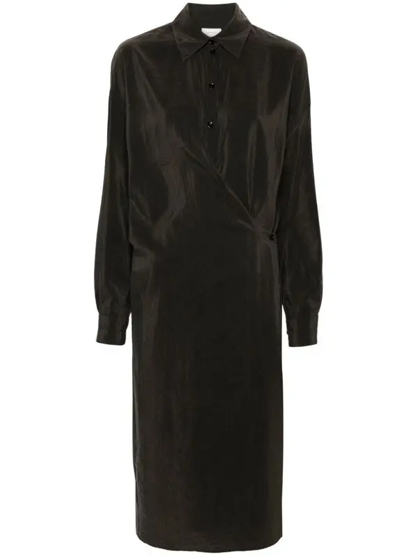 LEMAIRE Asymmetric Midi Shirtdress - Brown