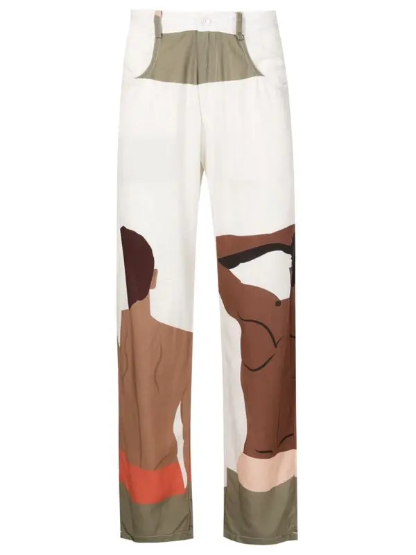 AMIR SLAMA Graphic-print Linen-blend Trousers