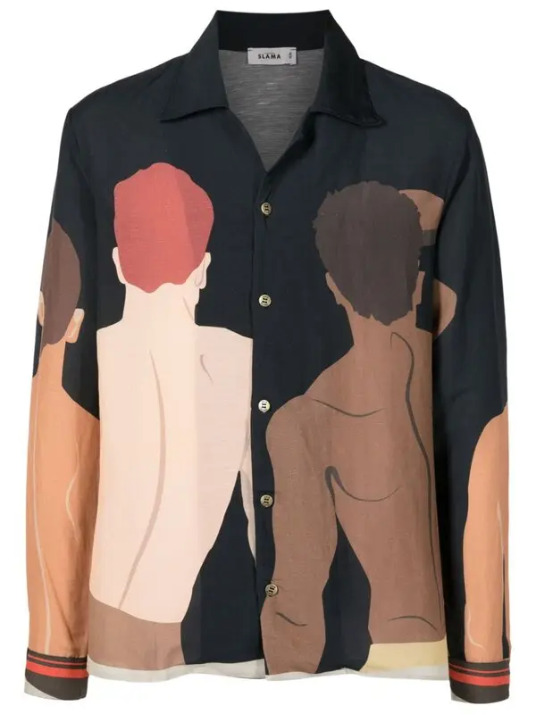 AMIR SLAMA Graphic-print Long-sleeved Shirt - Brown