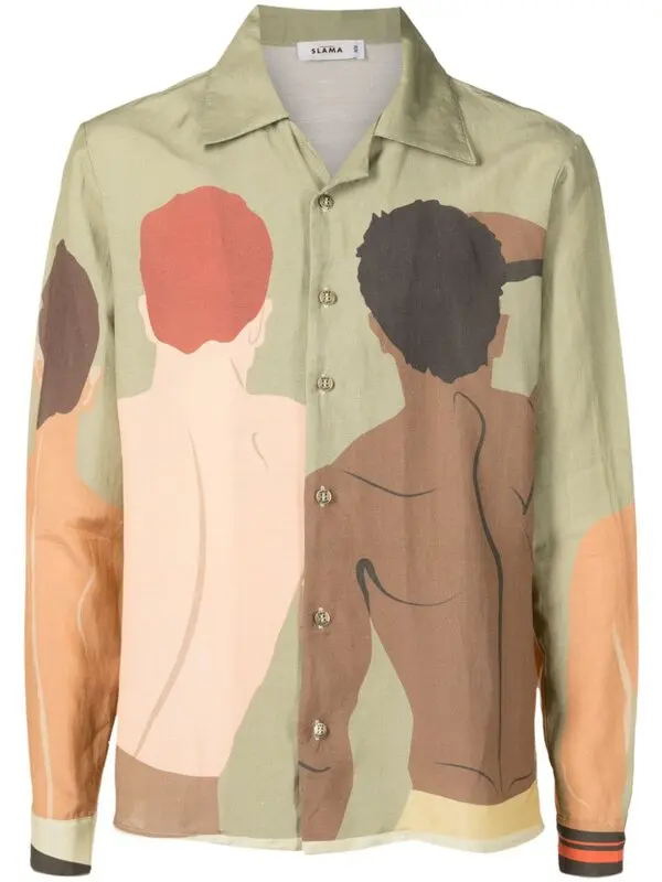 AMIR SLAMA Graphic-print Long-sleeved Shirt - Green
