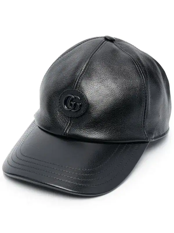 Gucci Double G Leather Baseball Hat - Black | Editorialist