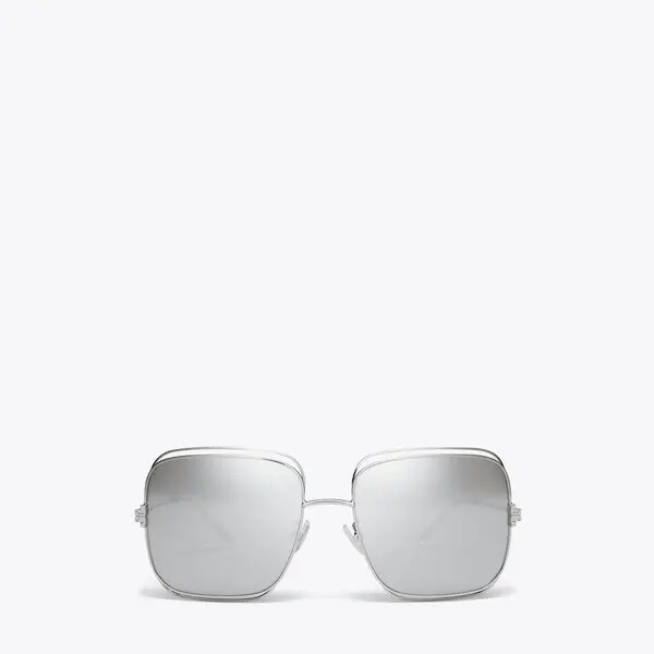 Tory Burch Eleanor Oversized Metal Square Sunglasses - Silver/light Grey Mirror