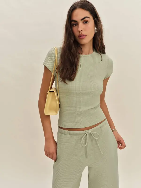 REFORMATION Olive Knit Top - Limon Waffle