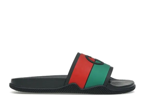 Gucci Interlocking G Slides - Black/red/green