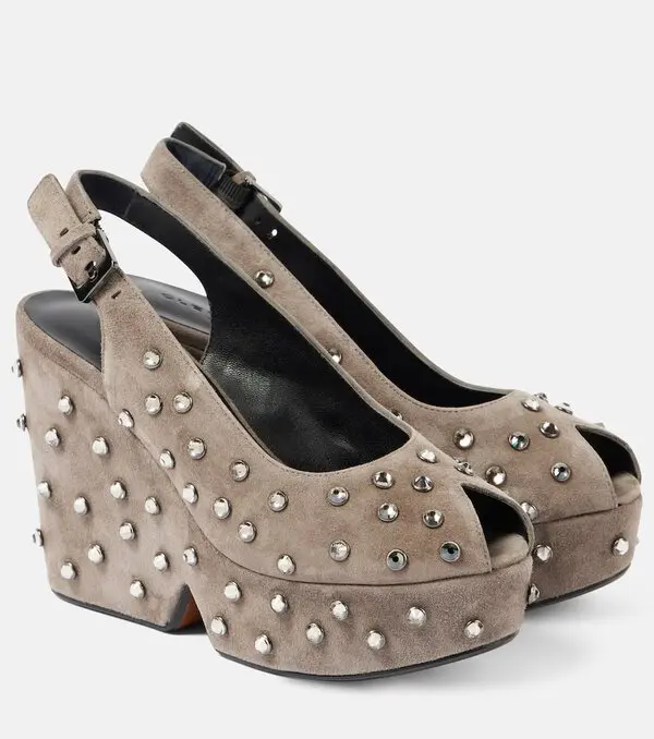 Clergerie Davina Embellished Suede Peep-toe Pumps