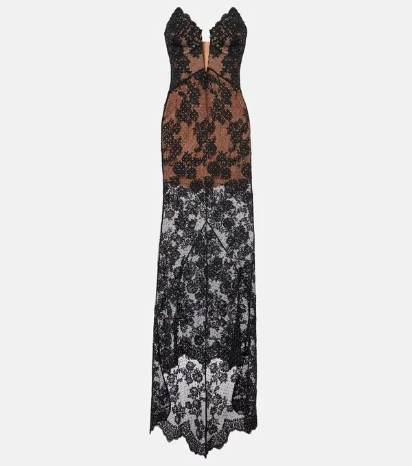 SELF-PORTRAIT Embellished Sheer Lace Gown