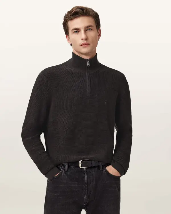 All Saints Funnel Neck Waffle Texture Sweater - Espresso Brown