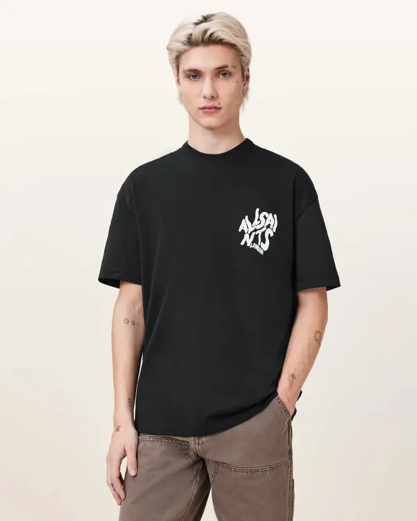 All Saints Orlando Logo Print Oversized T-shirt - Jet Black