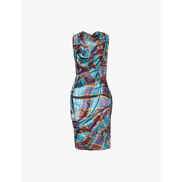 vivienne westwood jersey dress Draped Tartan Print Asymmetric Midi - Multi Tartan maxi dresses casual