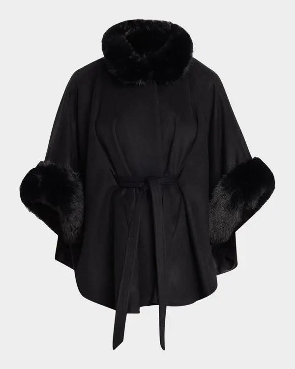 Sofia Cashmere Shawl With Faux Fur Trim - Oatmeal