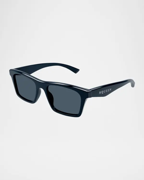 Alexander McQueen Rectangle Sunglasses - Shiny Solid Grey Blue