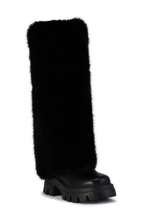 AZALEA WANG Ahsoka Faux Shearling Boots - Black