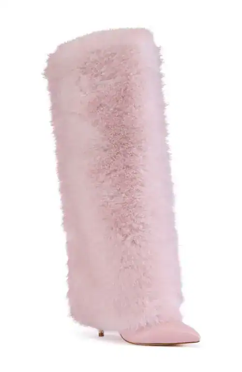 Azalea Wang Omera Faux Fur Knee High Boot - Pink | Editorialist