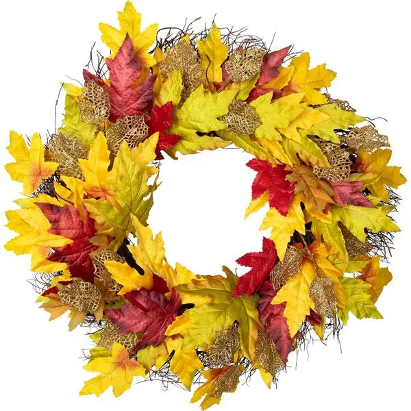 NORTHLIGHT Maple Leaf Artificial Fall Harvest Wreath22 - Orange