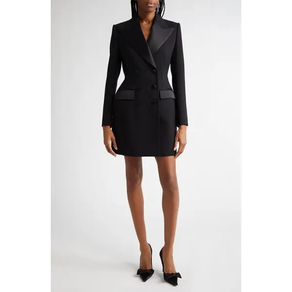 Dolce & Gabbana Hourglass Double Breasted Long Wool & Silk Blend Tuxedo Jacket