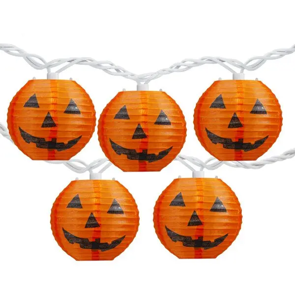 NORTHLIGHT Jack-o-lantern Paper Lantern Halloween Lightsclear8.5' White Wire10ct
