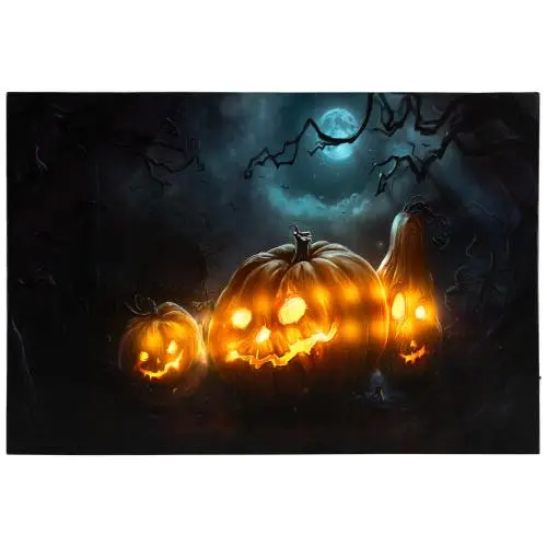 NORTHLIGHT Led Lighted Spooky Halloween Jack-o-lanterns Canvas Wall Art23.5" X 15.75