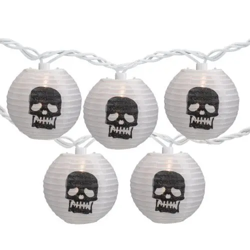 NORTHLIGHT 10-count And Black Skull Paper Lantern Halloween Lights