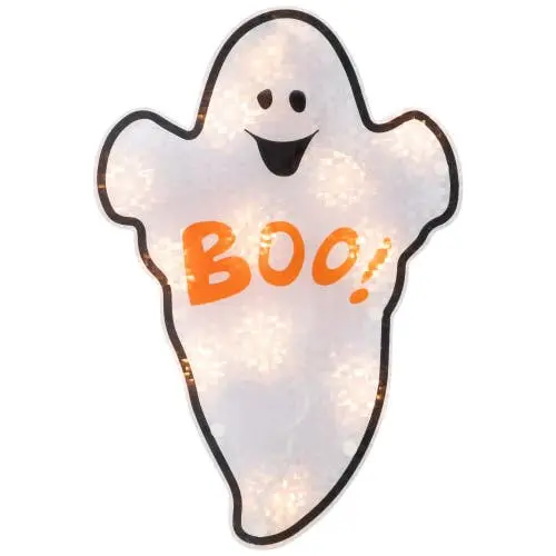 NORTHLIGHT Lighted Holographic Boo Ghost Halloween Window Decoration12 - Orange